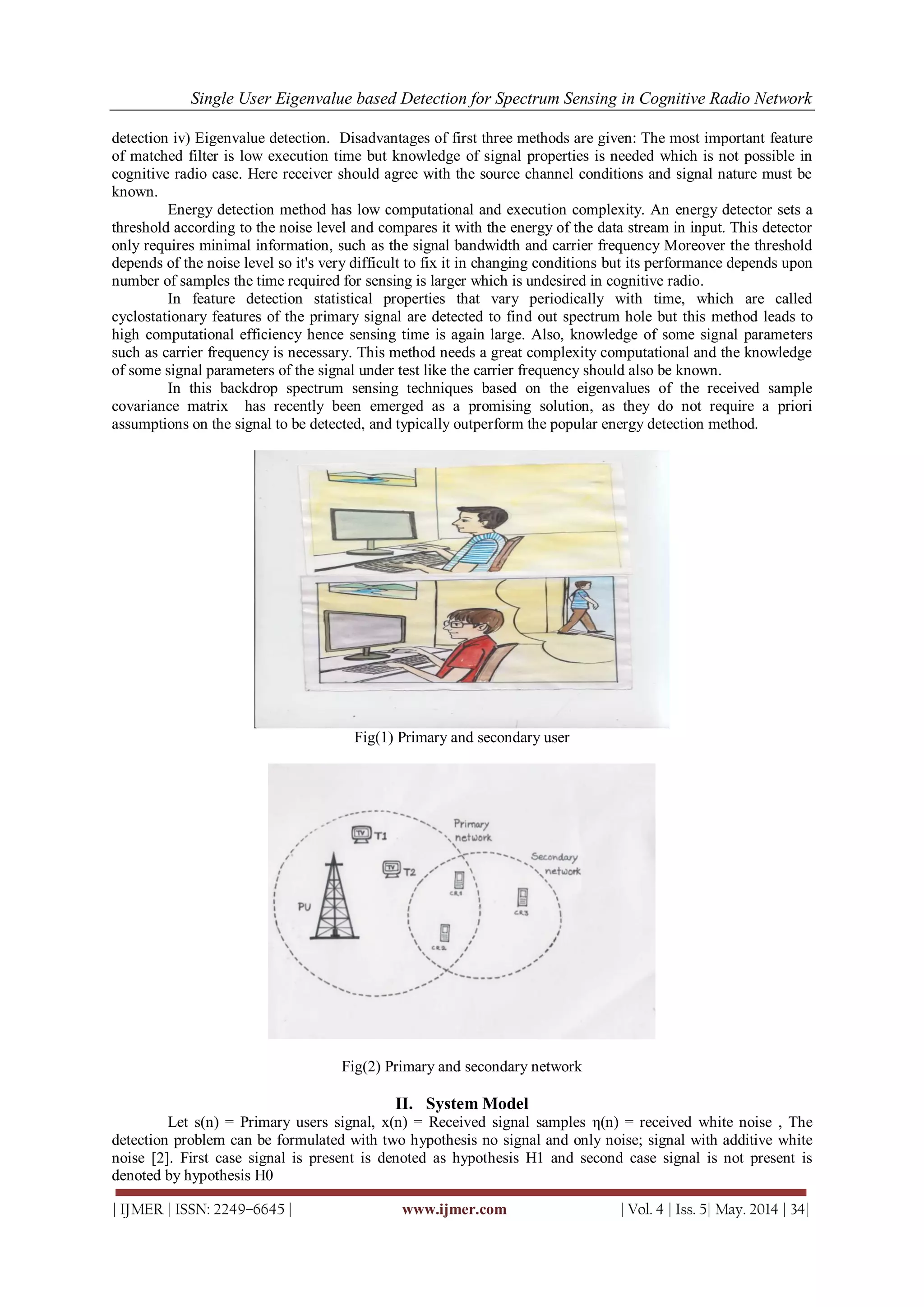 Single User Eigenvalue Based Detection For Spectrum Sensing In Cognitive Radio Network | PDF