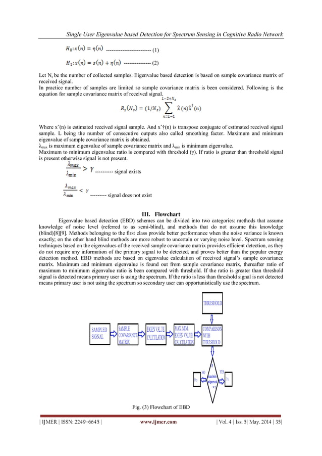 Single User Eigenvalue Based Detection For Spectrum Sensing In Cognitive Radio Network | PDF