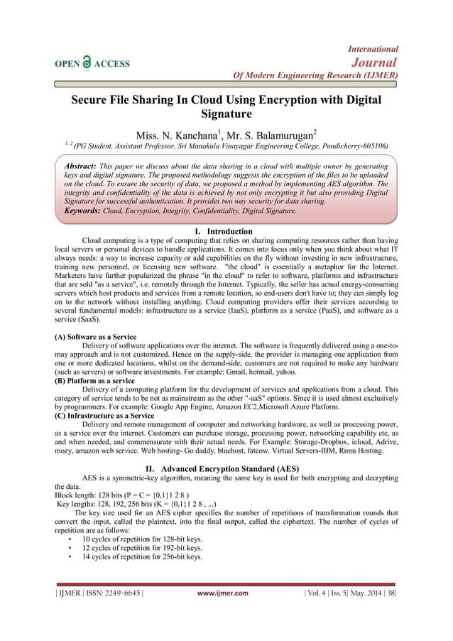 Secure File Sharing In Cloud Using Encryption with Digital Signature | PDF