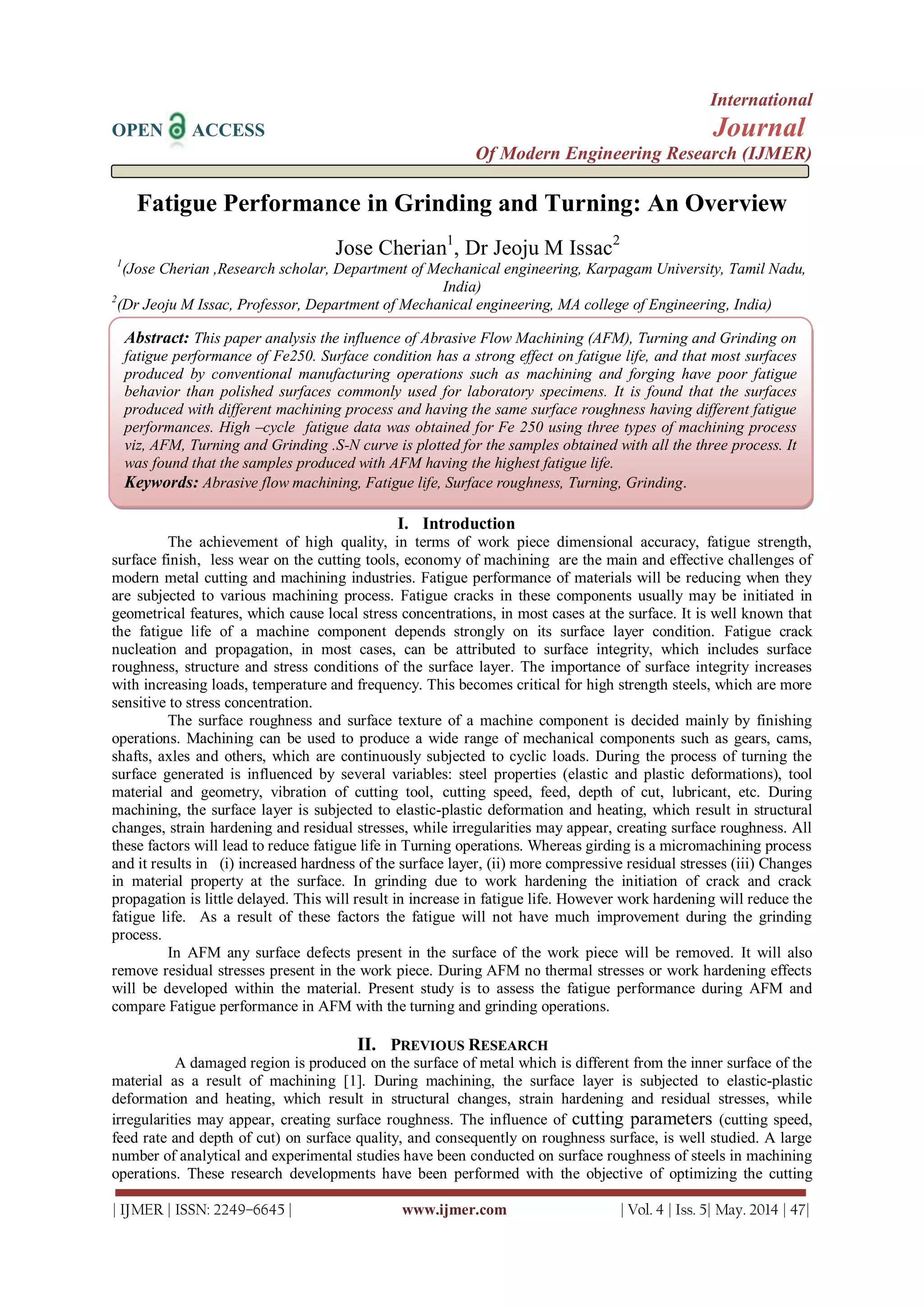 Fatigue Performance in Grinding and Turning: An Overview | PDF