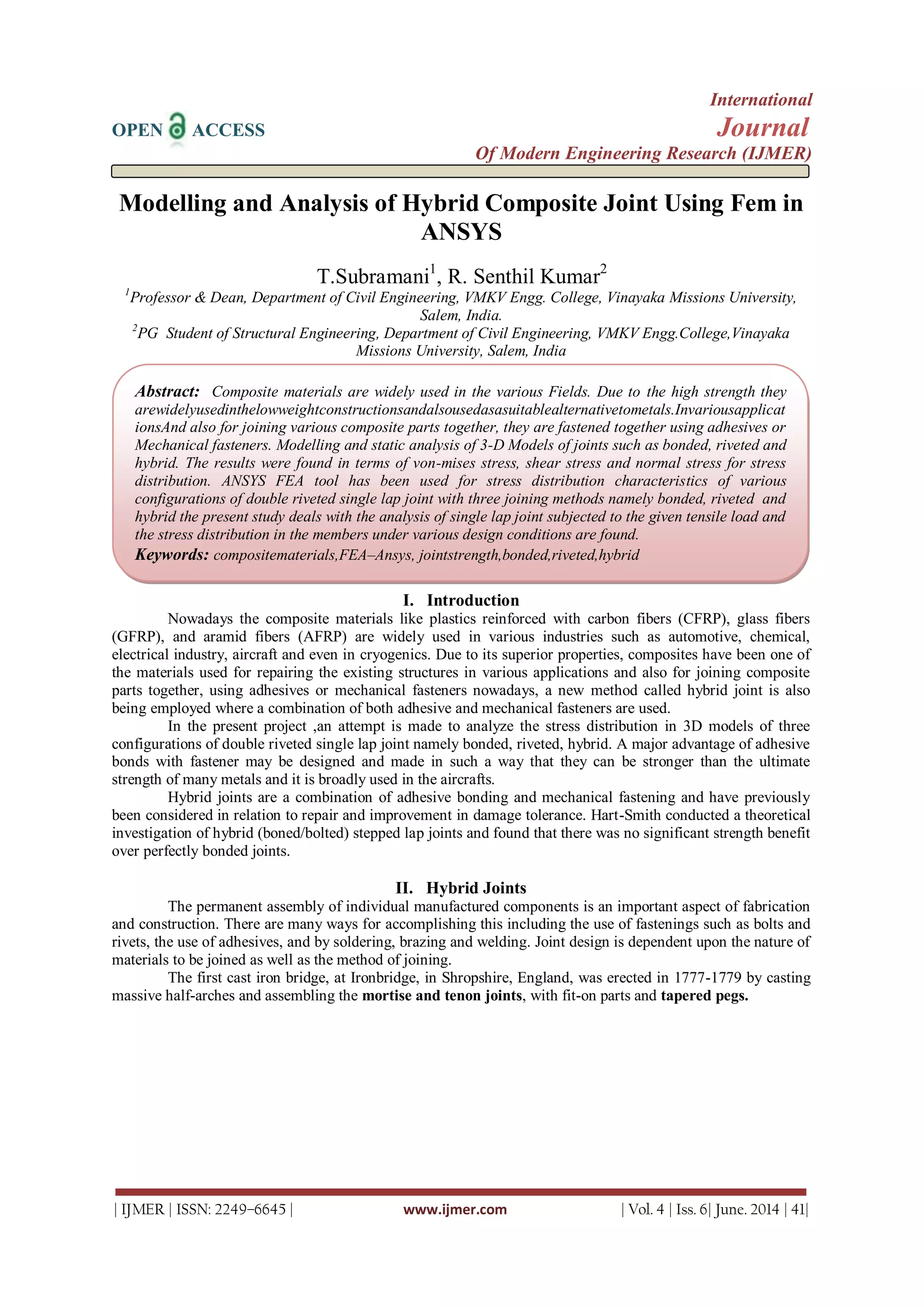 Modelling and Analysis of Hybrid Composite Joint Using Fem in ANSYS | PDF