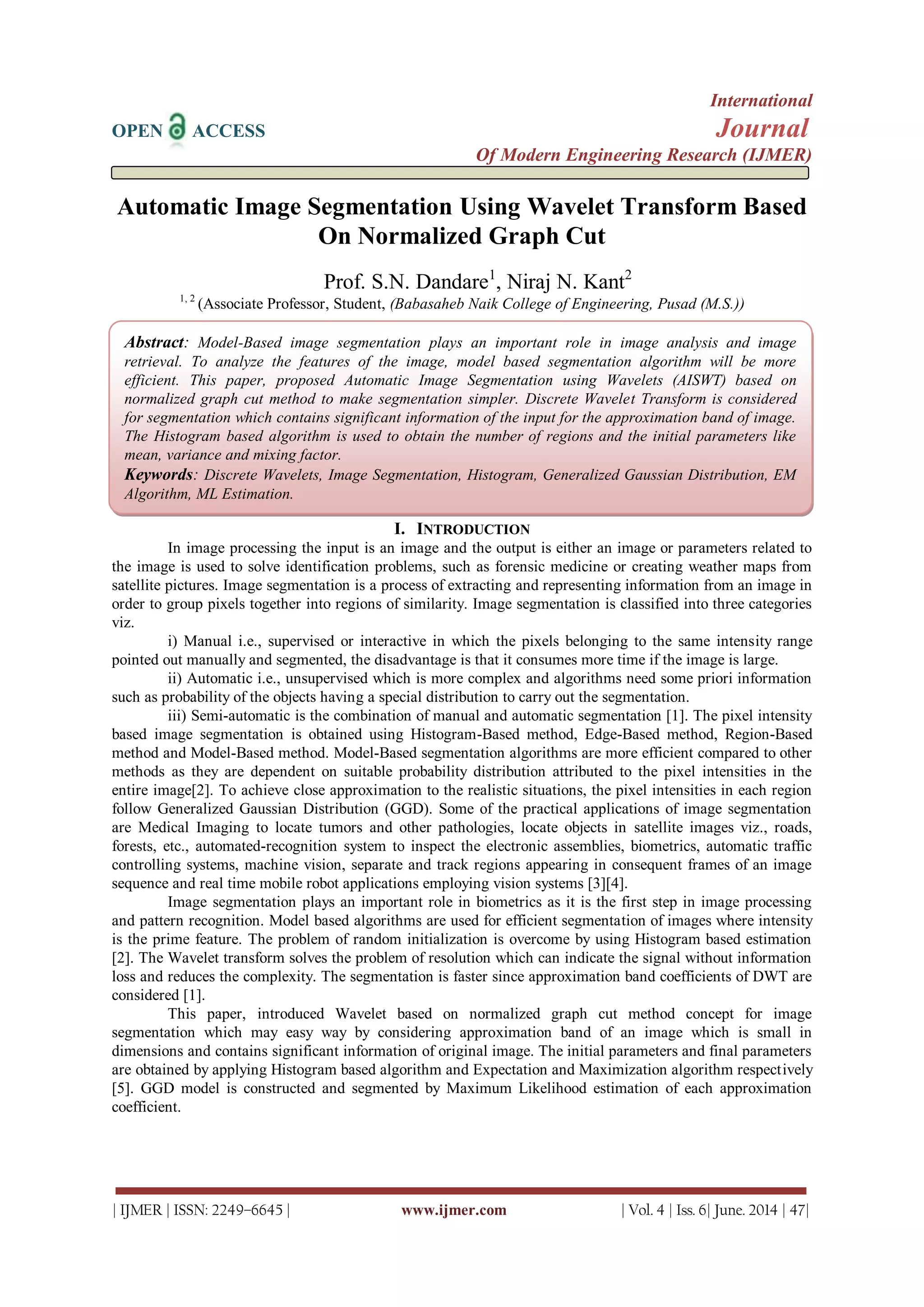 Automatic Image Segmentation Using Wavelet Transform Based On Normalized Graph Cut | PDF