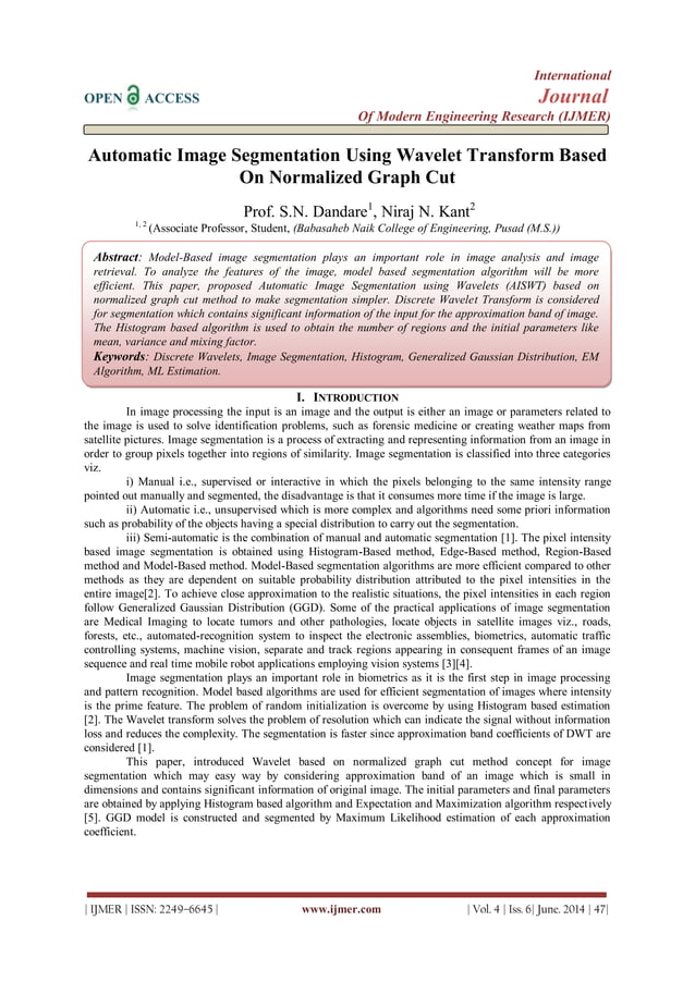 Automatic Image Segmentation Using Wavelet Transform Based On Normalized Graph Cut | PDF | Free ...