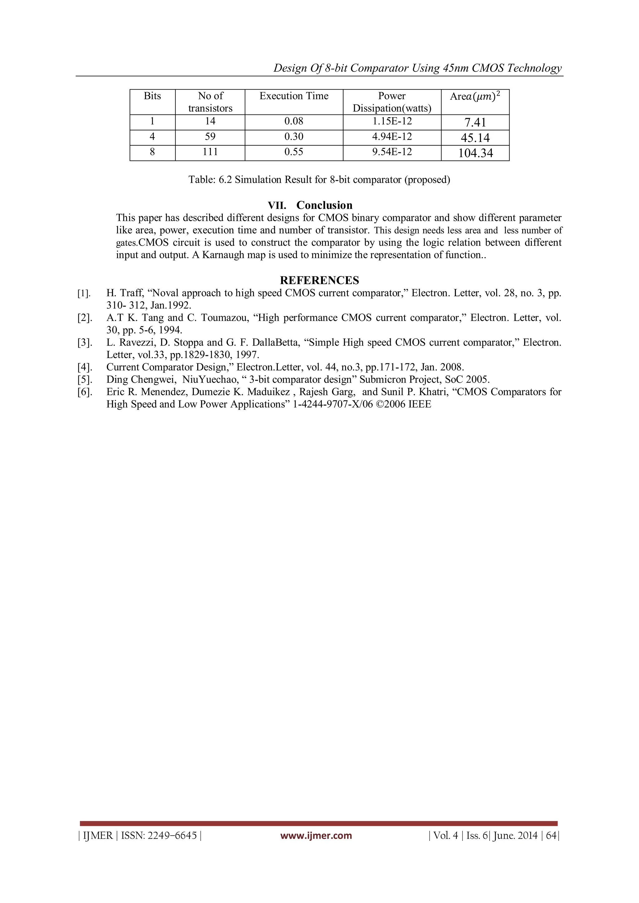 Design of 8-Bit Comparator Using 45nm CMOS Technology | PDF