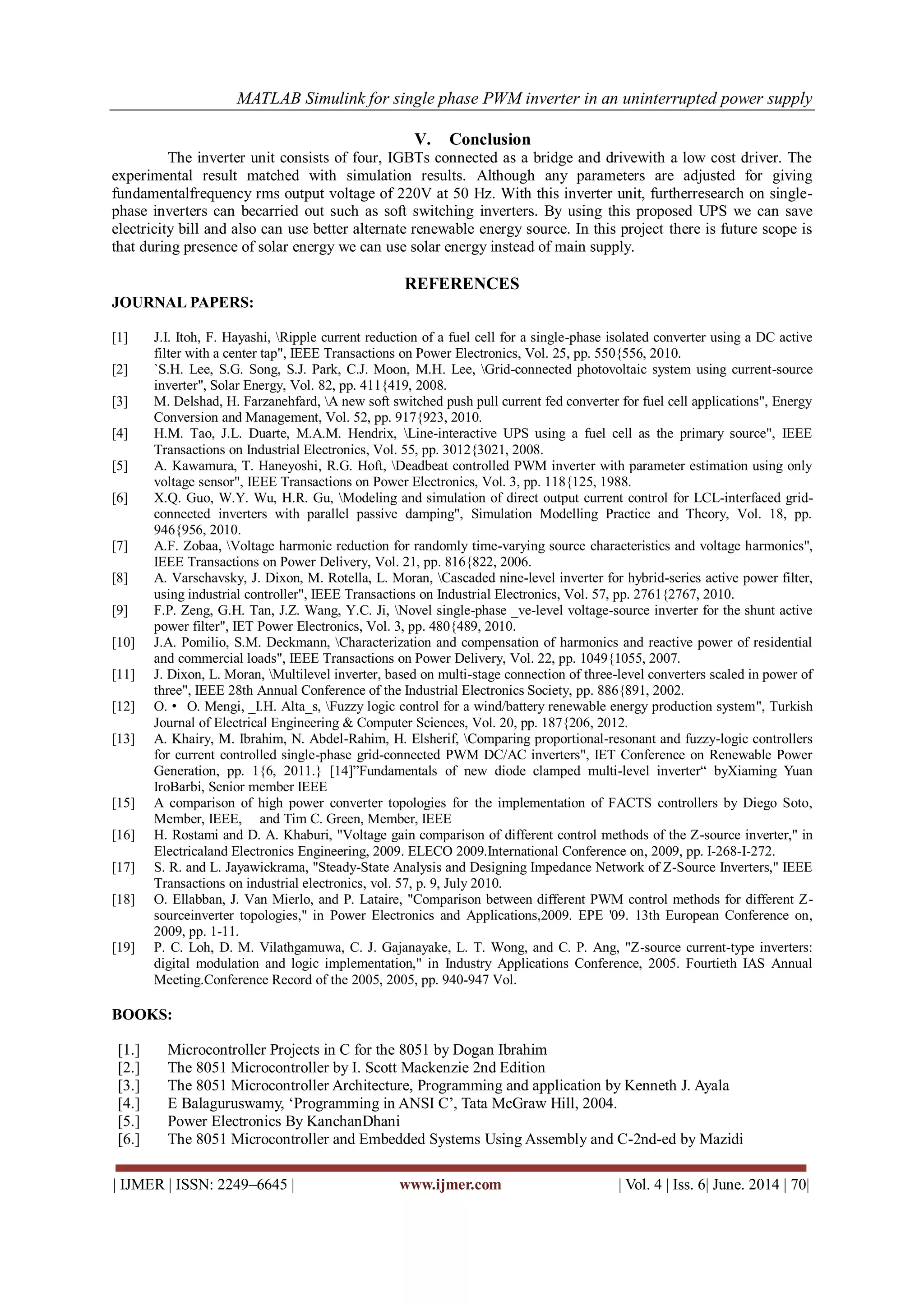 MATLAB Simulink for single phase PWM inverter in an uninterrupted power ...