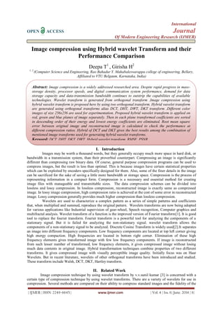Image compression using Hybrid wavelet Transform and their Performance Comparison | PDF ...