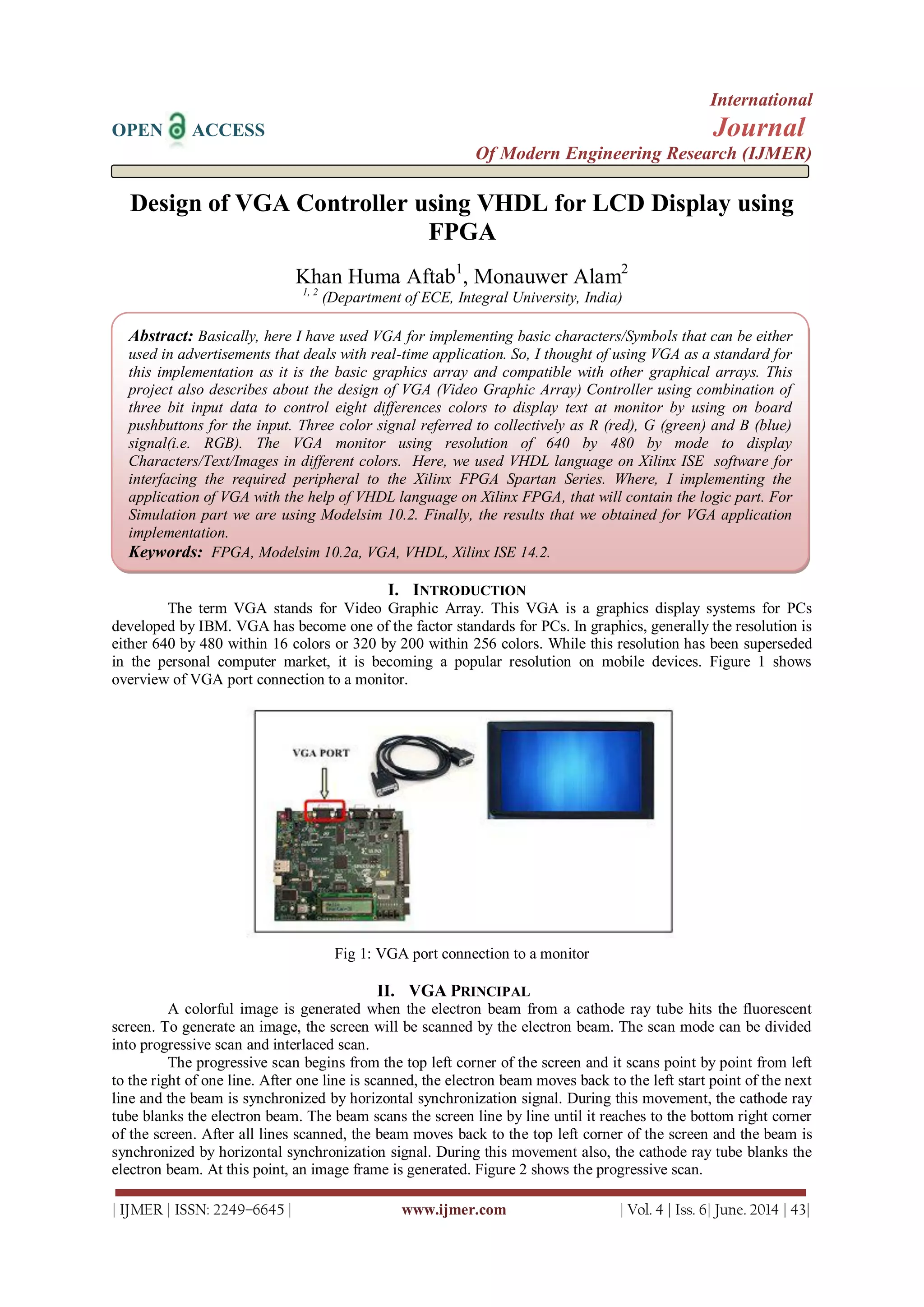 Design of VGA Controller using VHDL for LCD Display using FPGA | PDF