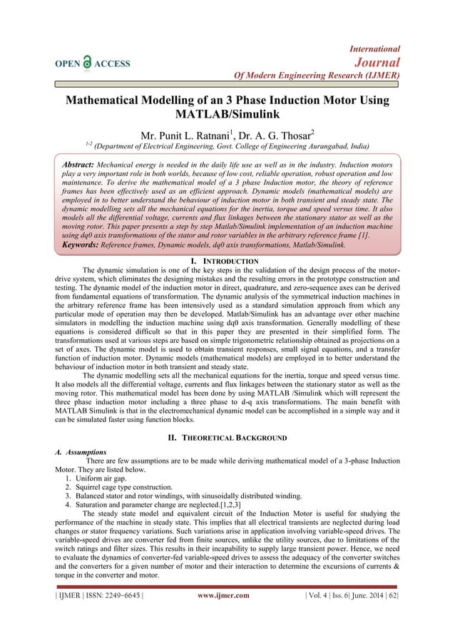 Mathematical Modelling of an 3 Phase Induction Motor Using MATLAB ...