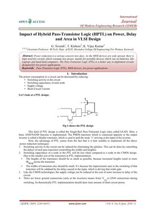 Impact of Hybrid Pass-Transistor Logic (HPTL) on Power, Delay and Area ...