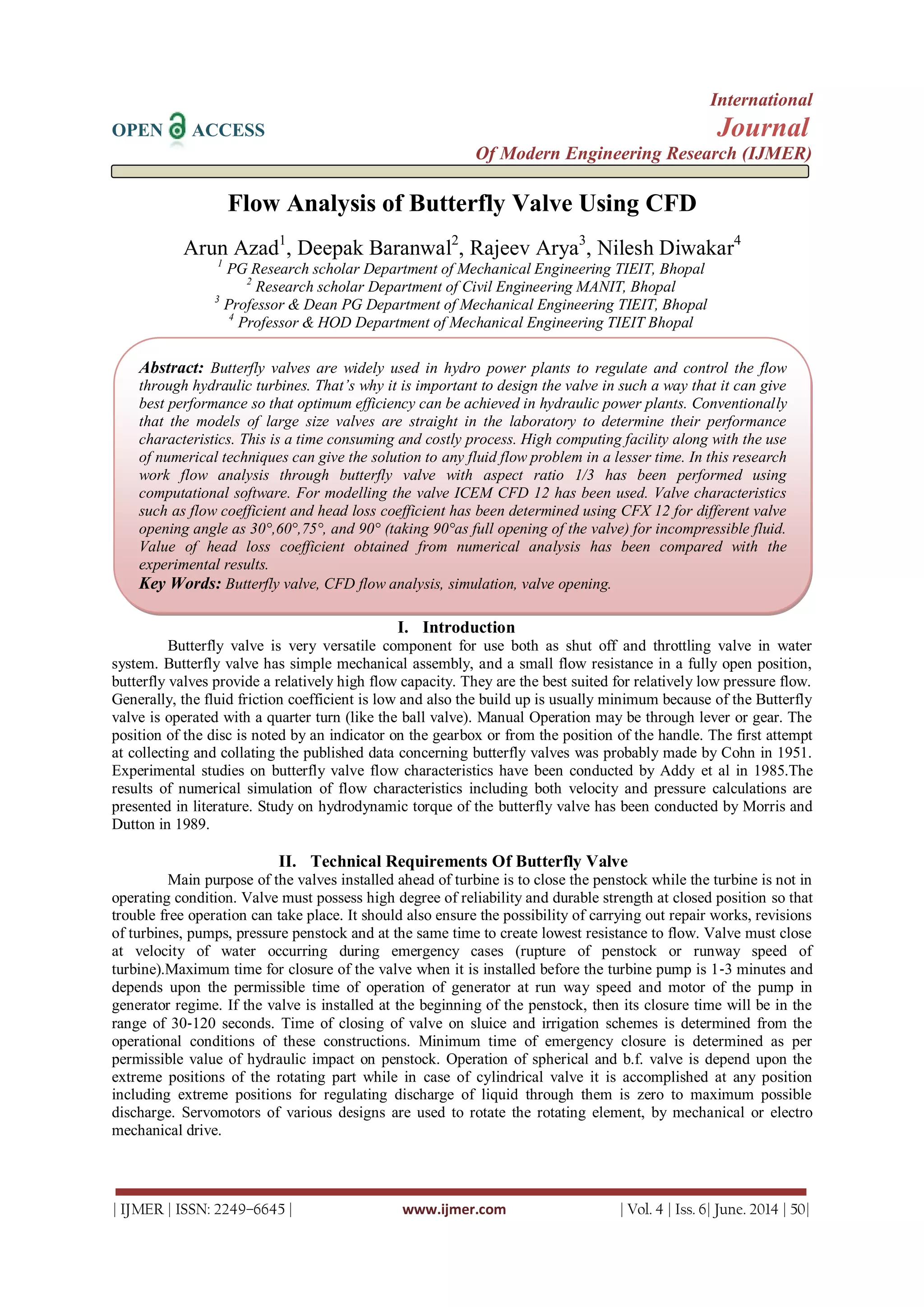 Flow Analysis of Butterfly Valve Using CFD | PDF