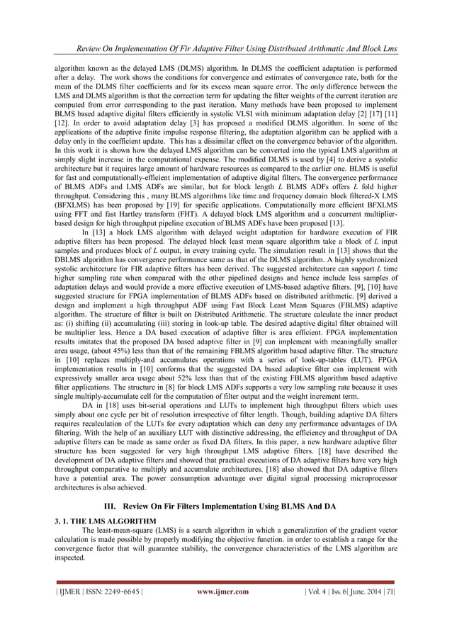 Review on Implementation of Fir Adaptive Filter Using Distributed Arithmatic and Block Lms ...