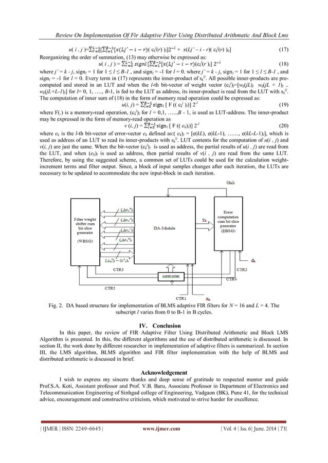 Review on Implementation of Fir Adaptive Filter Using Distributed Arithmatic and Block Lms ...
