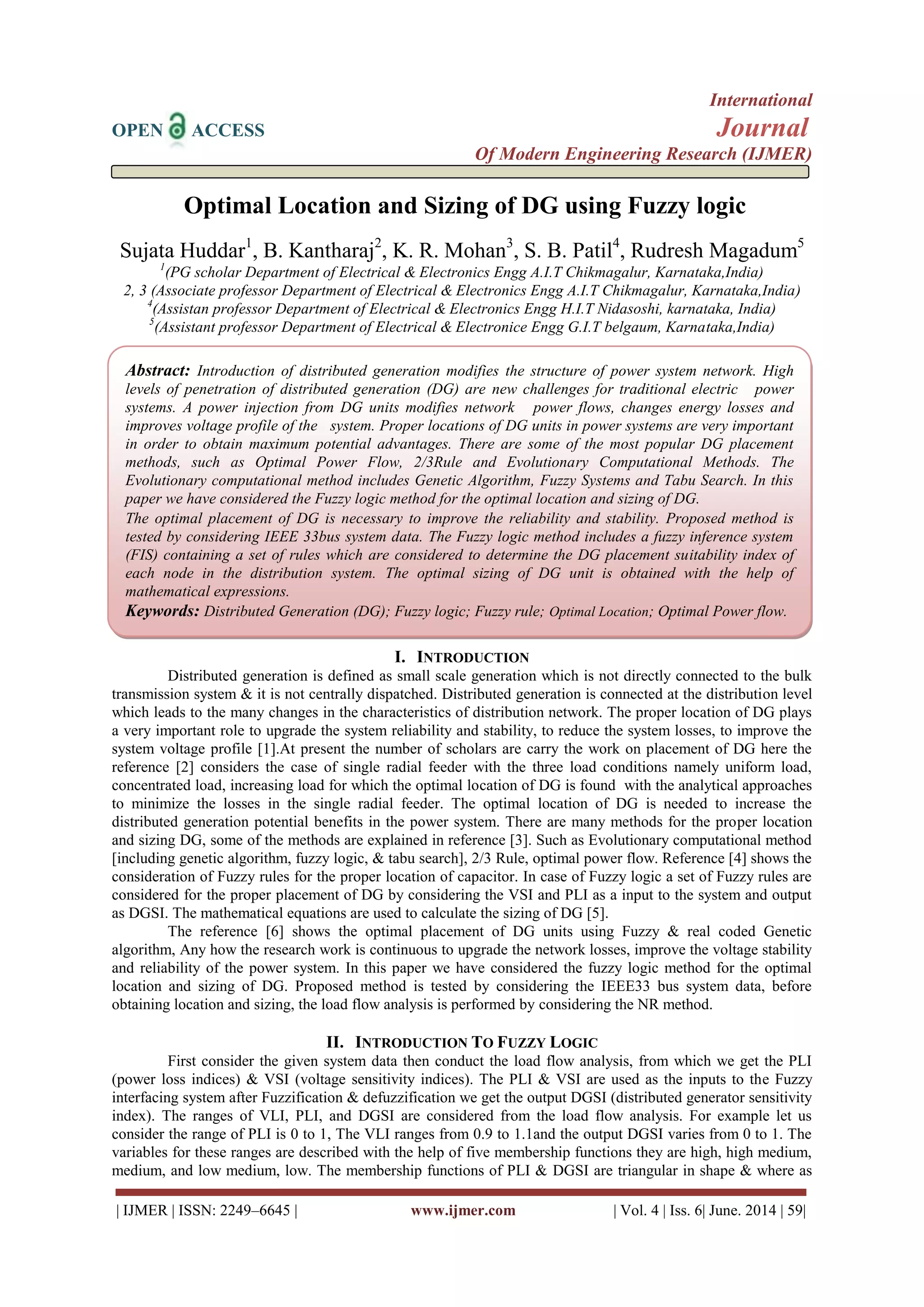 Optimal Location and Sizing of DG using Fuzzy logic | PDF