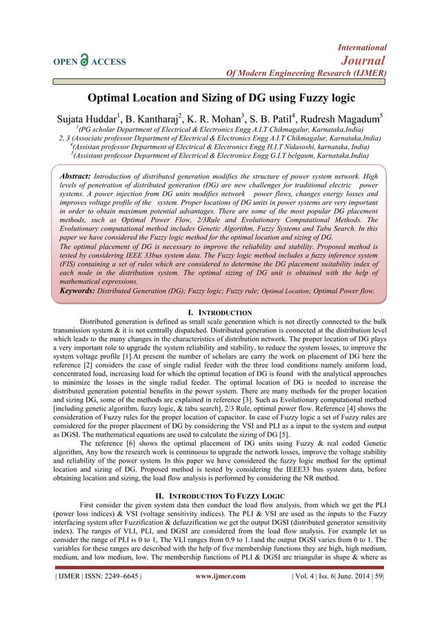 Optimal Location and Sizing of DG using Fuzzy logic | PDF