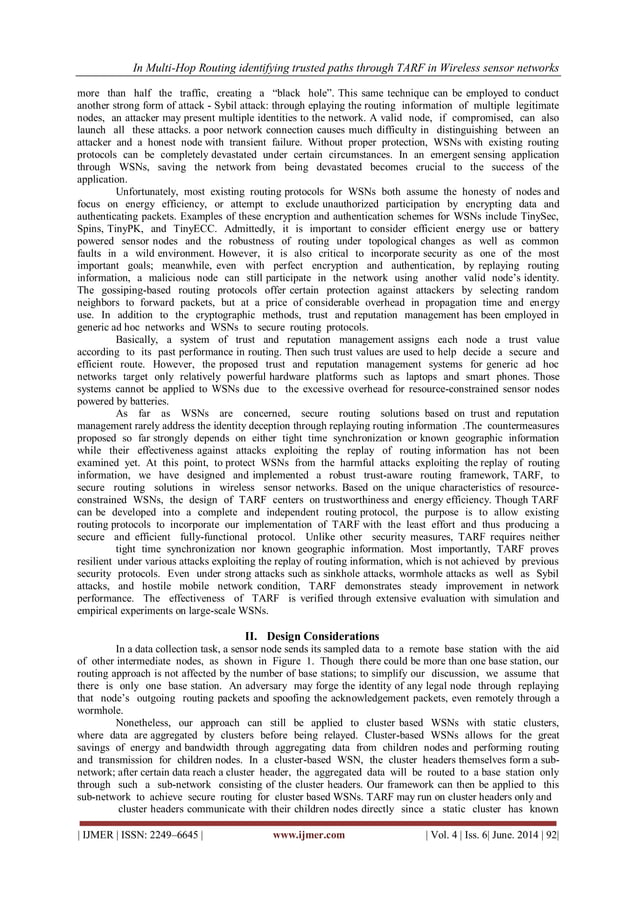 In Multi-Hop Routing identifying trusted paths through TARF in Wireless sensor networks | PDF