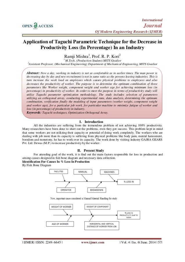 Application of Taguchi Parametric Technique for the Decrease in Prod…