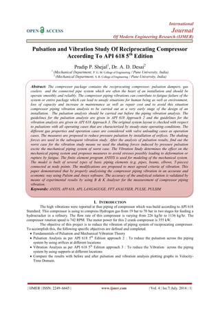 Pulsation and Vibration Study Of Reciprocating Compressor According To API 618 5th Edition | PDF
