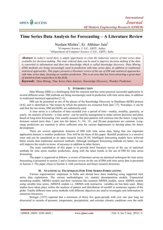 Time Series Data Analysis for Forecasting – A Literature Review | PDF
