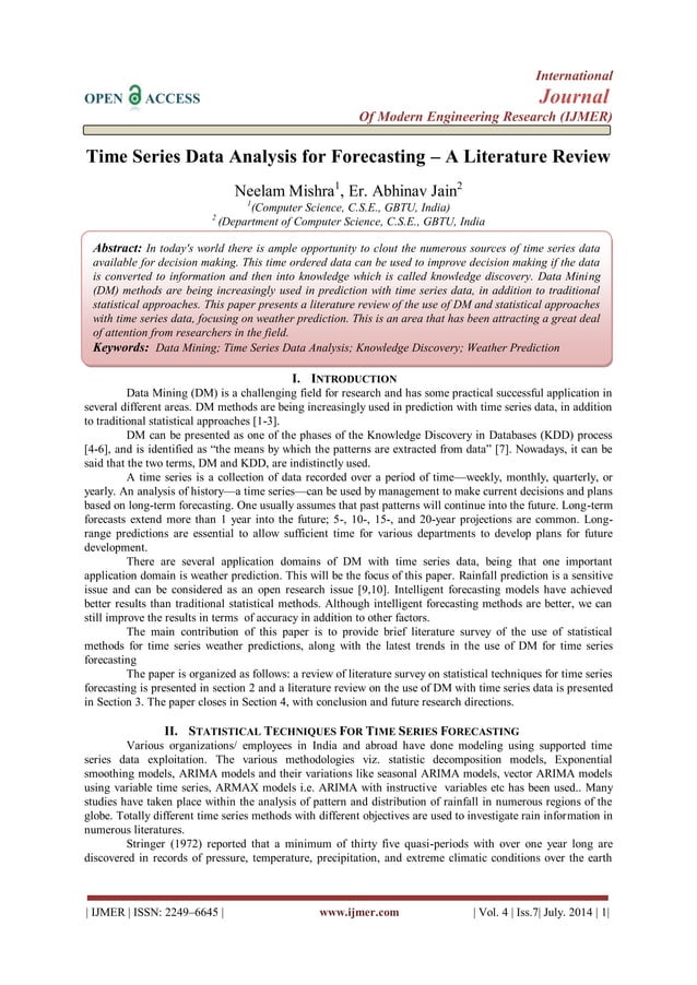 Time Series Data Analysis for Forecasting – A Literature Review | PDF