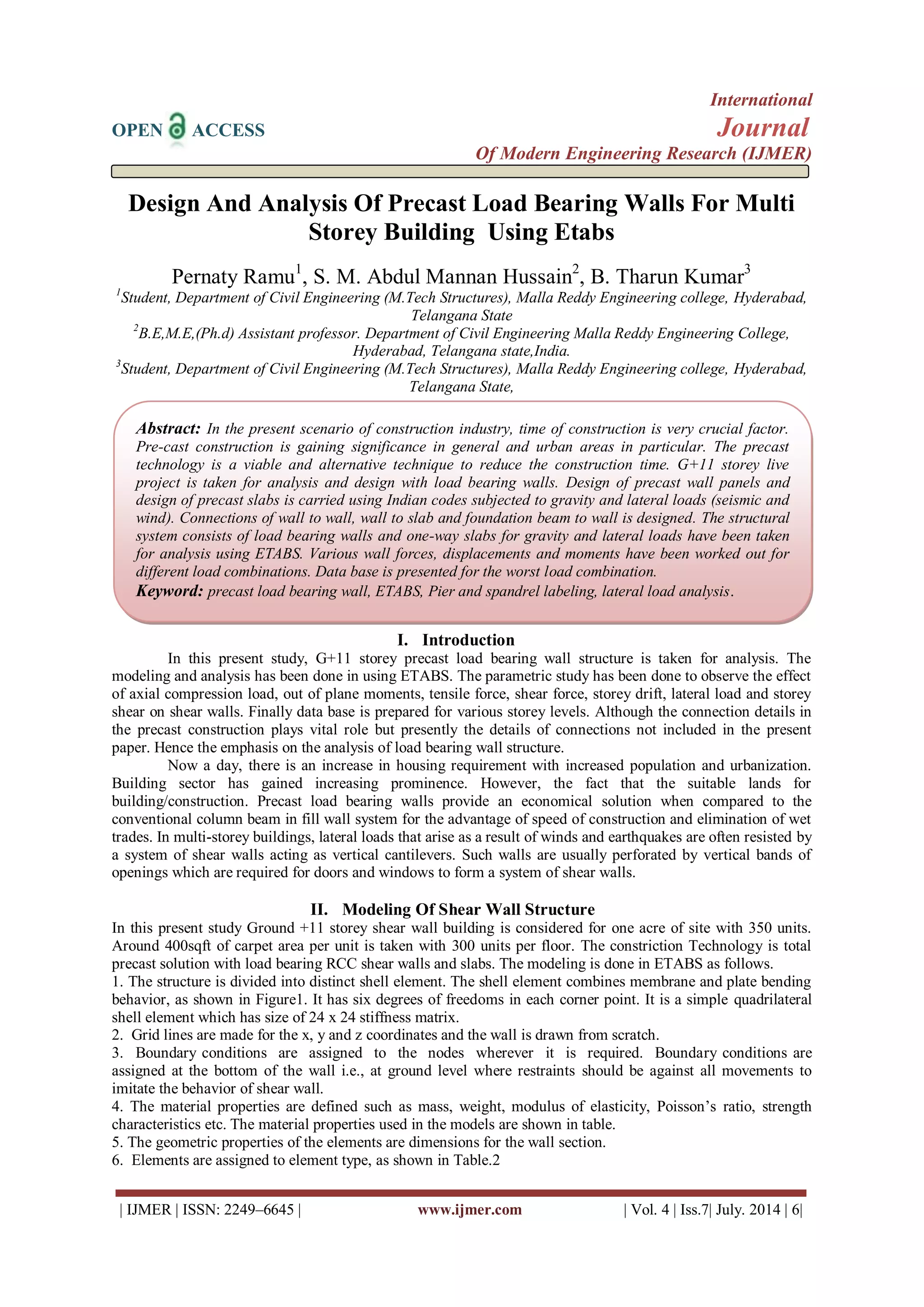 Design And Analysis Of Precast Load Bearing Walls For Multi Storey ...