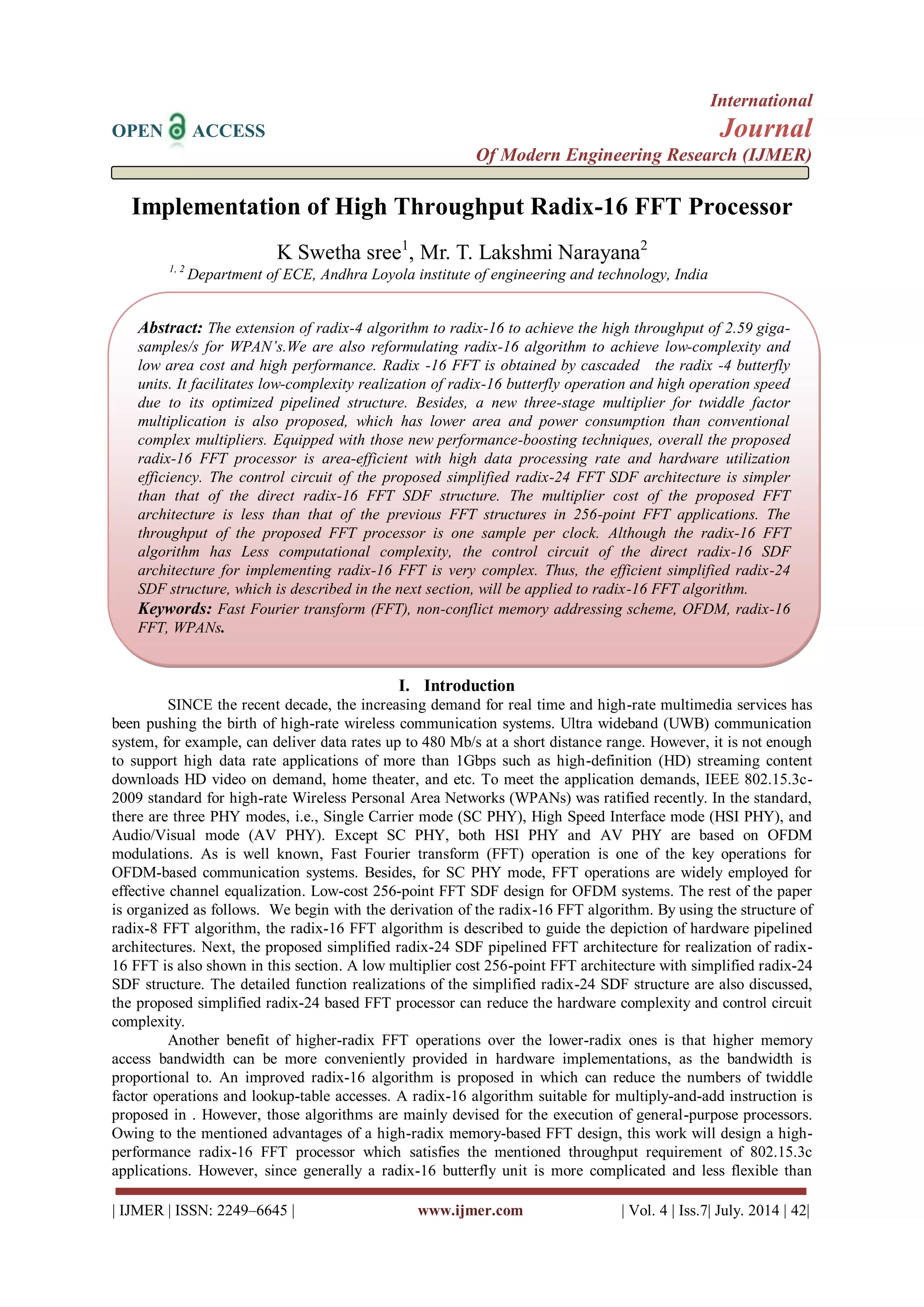 Implementation of High Throughput Radix-16 FFT Processor | PDF