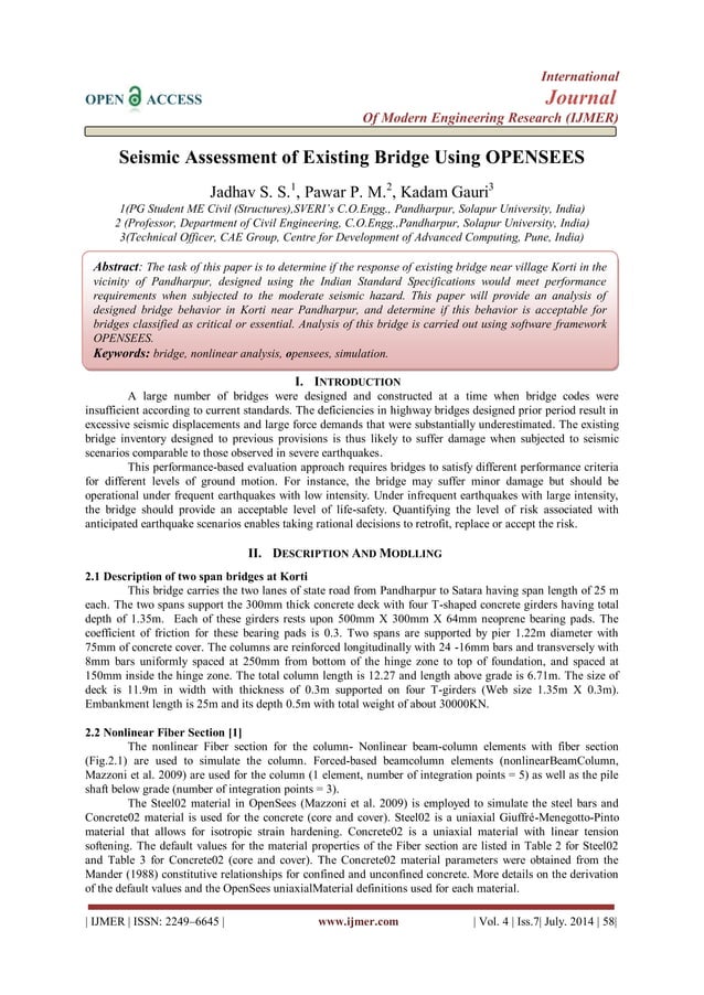 Seismic Assessment of Existing Bridge Using OPENSEES | PDF | Civil ...