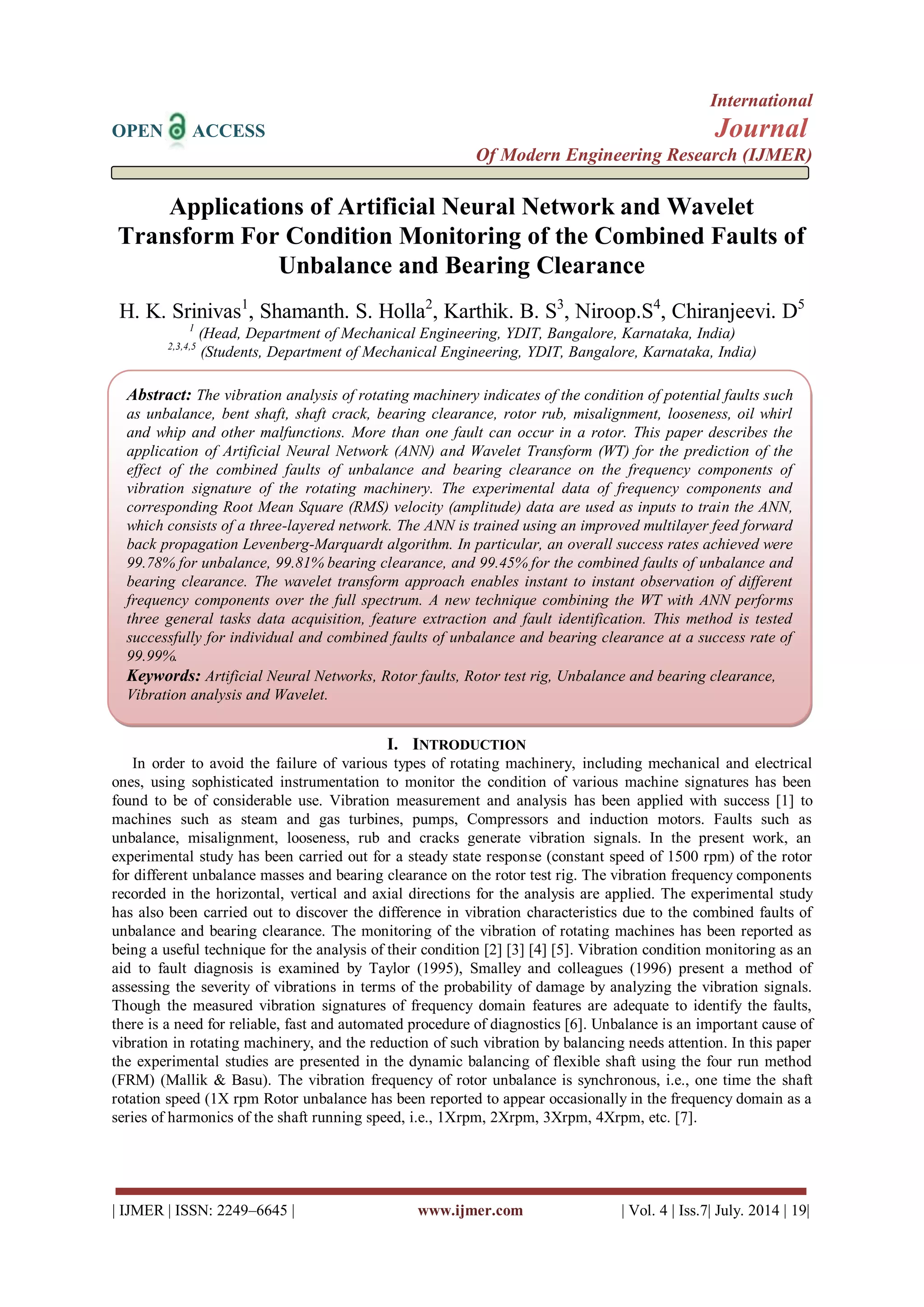 Applications of Artificial Neural Network and Wavelet Transform For Condition Monitoring of the ...