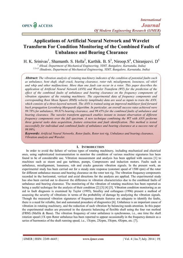 Applications of Artificial Neural Network and Wavelet Transform For Condition Monitoring of the ...