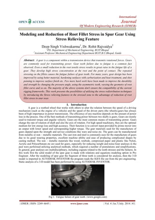 Modeling and Reduction of Root Fillet Stress in Spur Gear Using Stress ...