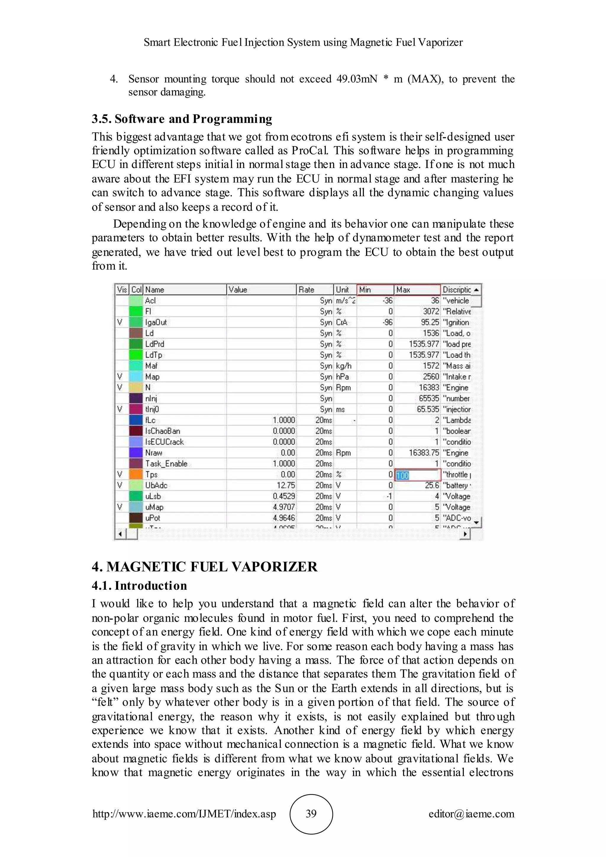SMART ELECTRONIC FUEL INJECTION SYSTEM USING MAGNETIC FUEL VAPORIZER | PDF