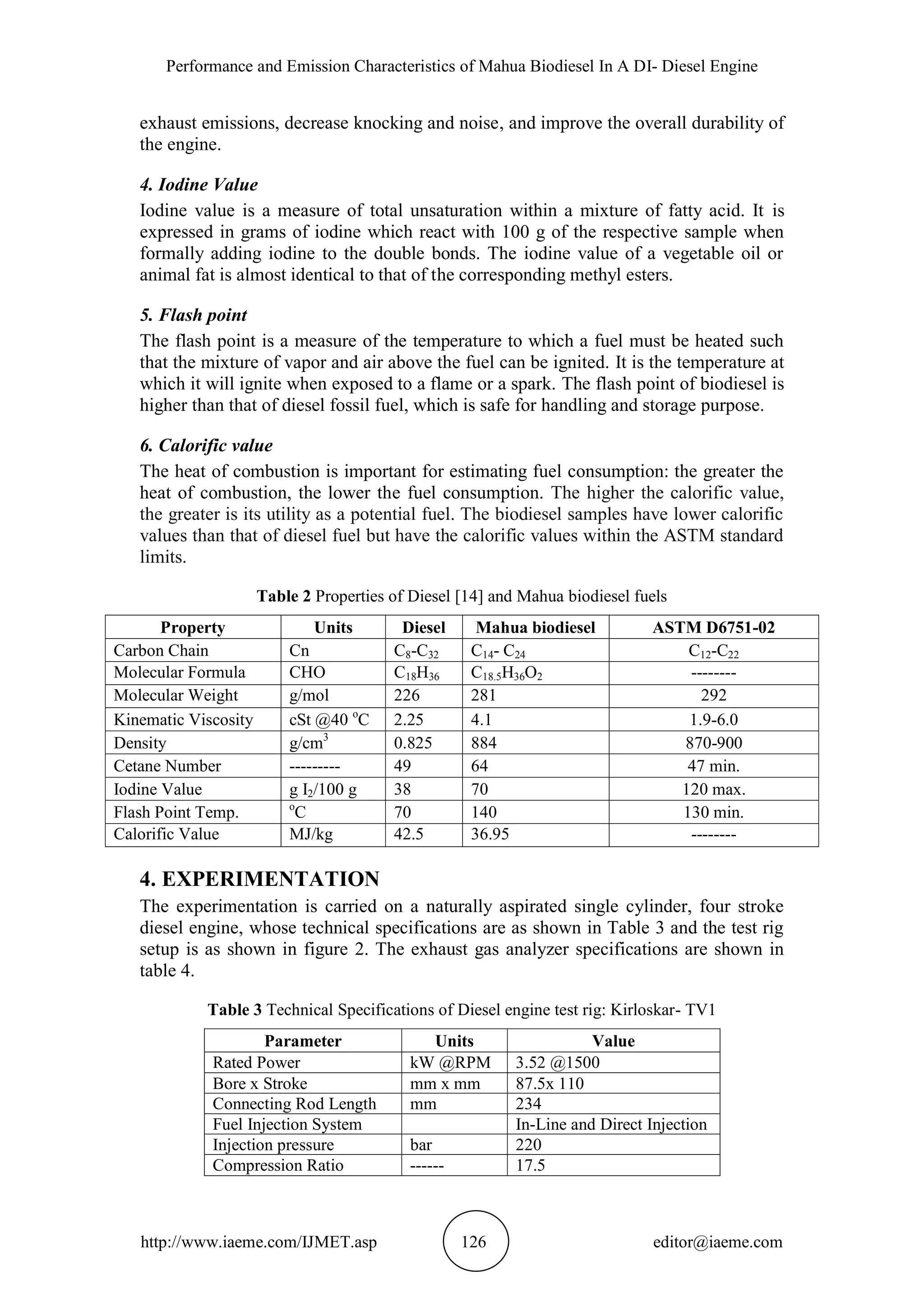 PERFORMANCE AND EMISSION CHARACTERISTICS OF MAHUA BIODIESEL IN A DI ...