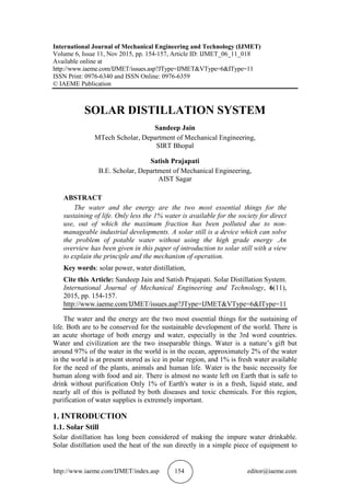 SOLAR DISTILLATION SYSTEM | PDF