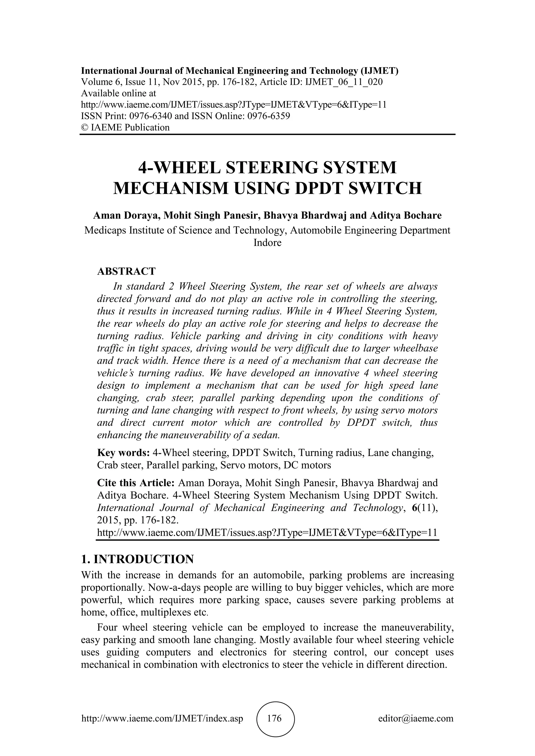 4-WHEEL STEERING SYSTEM MECHANISM USING DPDT SWITCH | PDF