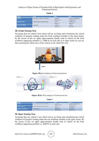 ANALYSIS OF SPACE FRAME OF FORMULA SAE AT HIGH SPEED WITH ERGONOMIC AND ...