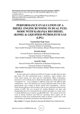 PERFORMANCE EVALUATION OF A DIESEL ENGINE RUNNING IN DUAL FUEL MODE ...