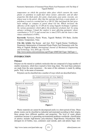 PARAMETRIC OPTIMISATION OF GENERATED WASTE PLASTIC FUEL PARAMETERS WITH ...