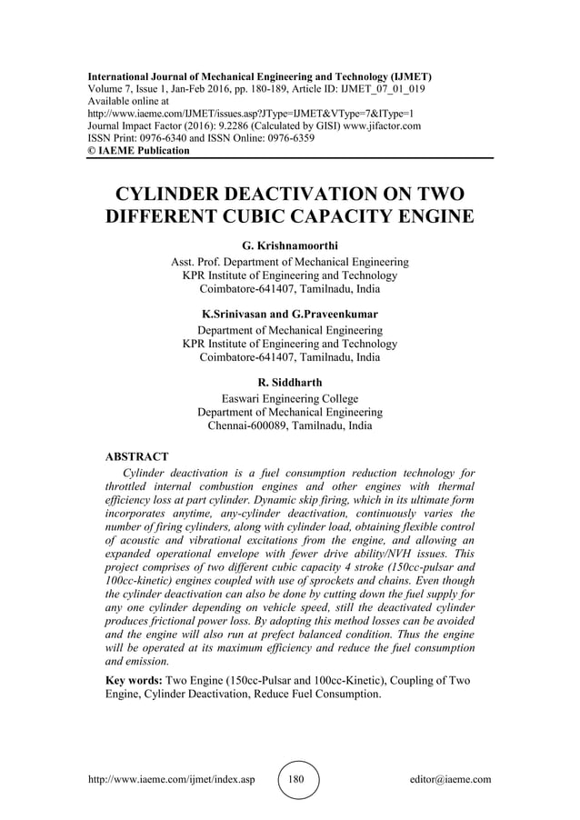 CYLINDER DEACTIVATION ON TWO DIFFERENT CUBIC CAPACITY ENGINE | PDF