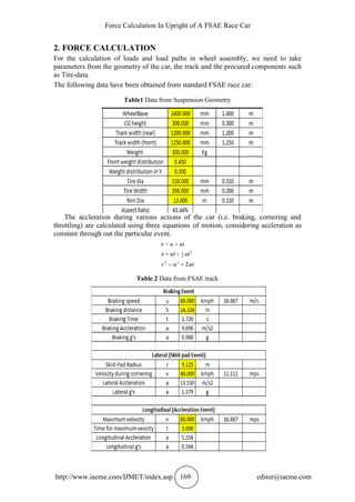 FORCE CALCULATION IN UPRIGHT OF A FSAE RACE CAR | PDF