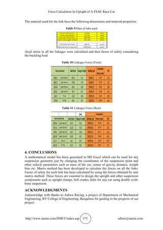 FORCE CALCULATION IN UPRIGHT OF A FSAE RACE CAR | PDF
