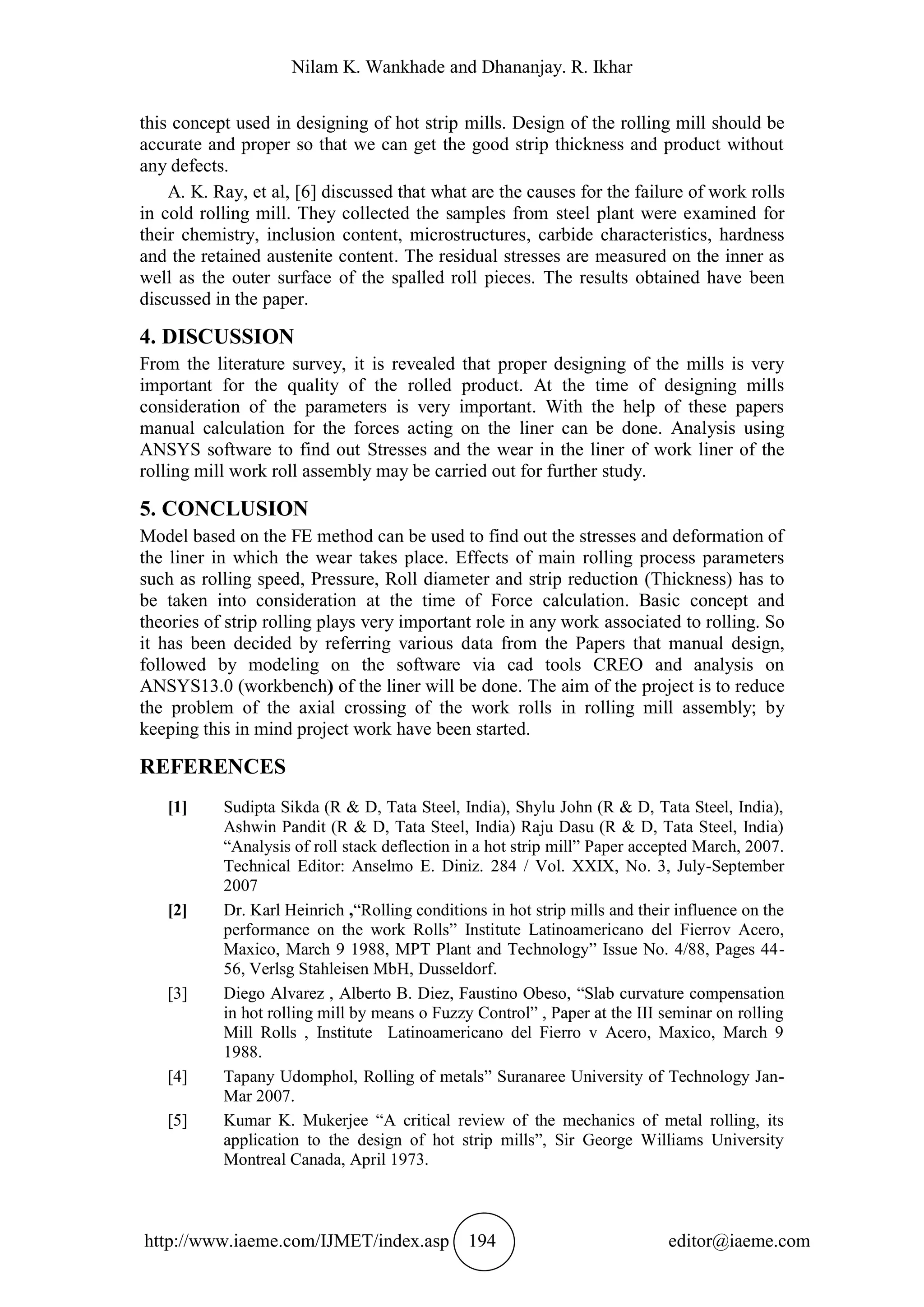 DESIGN AND ANALYSIS OF AXIAL CROSSING OF WORK ROLLS IN ROLLING MILL ...