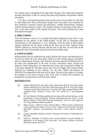 DESIGN AND ANALYSIS OF AXIAL CROSSING OF WORK ROLLS IN ROLLING MILL ...