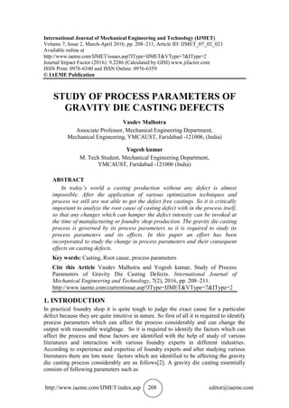 STUDY OF PROCESS PARAMETERS OF GRAVITY DIE CASTING DEFECTS | PDF