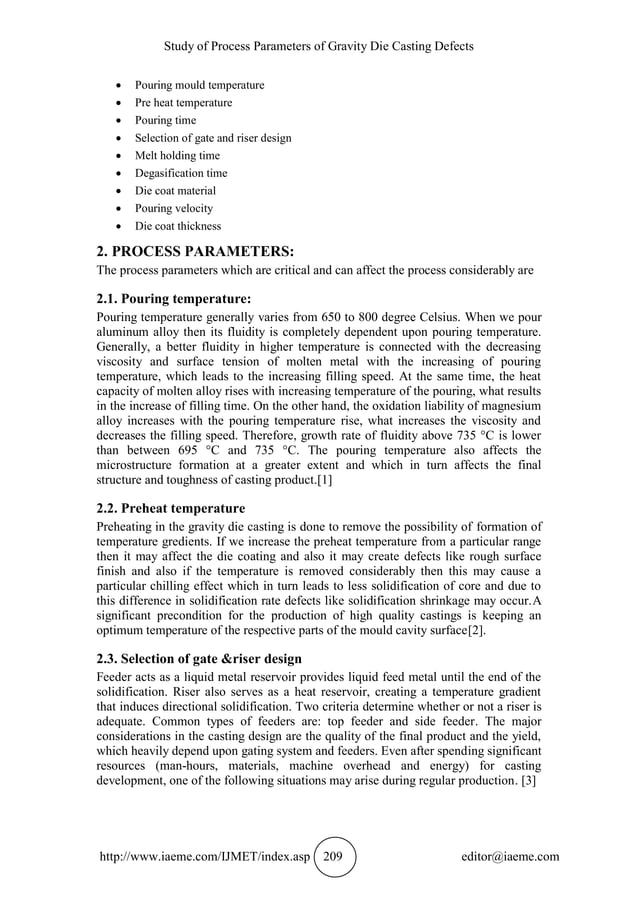 STUDY OF PROCESS PARAMETERS OF GRAVITY DIE CASTING DEFECTS | PDF
