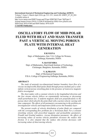OSCILLATORY FLOW OF MHD POLAR FLUID WITH HEAT AND MASS TRANSFER PAST A VERTICAL MOVING POROUS ...