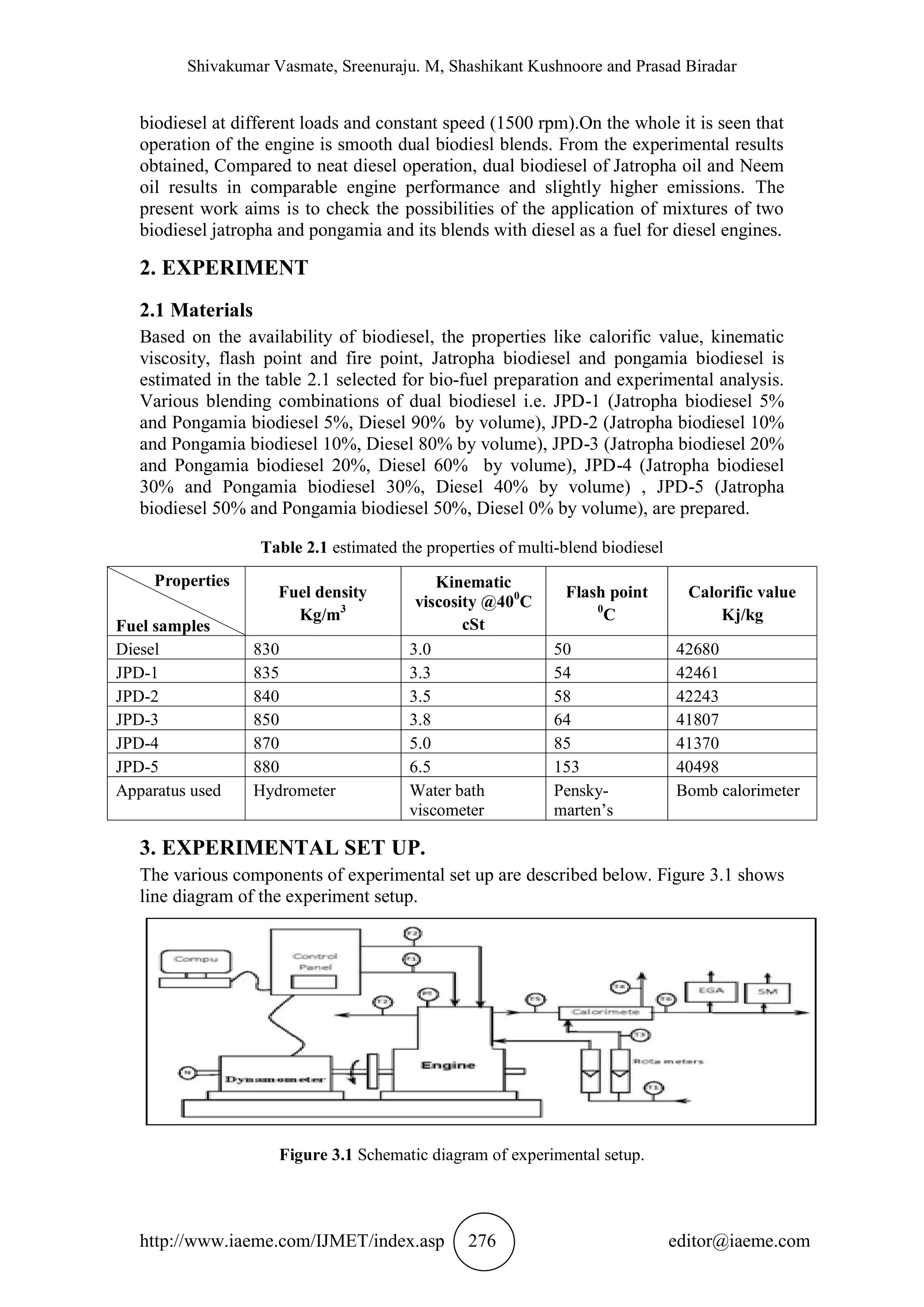 EXPERIMENT ON MULTI BLEND BIODIESEL USING JATROPHA AND PONGAMIA ...