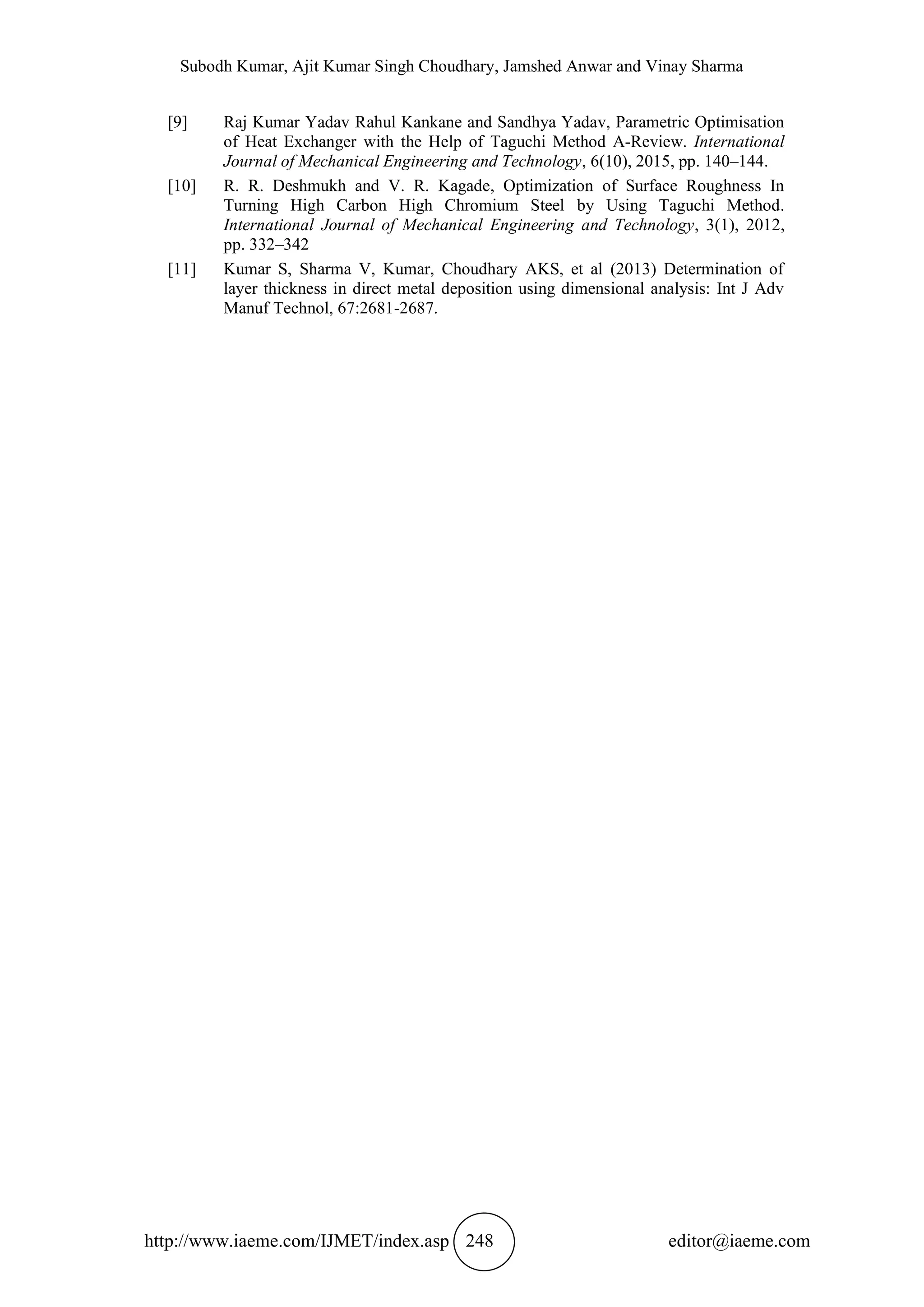 OPTIMIZATION OF PROCESS PARAMETERS IN DIRECT METAL DEPOSITION TECHNIQUE USING TAGUCHI METHOD | PDF
