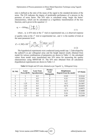 OPTIMIZATION OF PROCESS PARAMETERS IN DIRECT METAL DEPOSITION TECHNIQUE USING TAGUCHI METHOD | PDF
