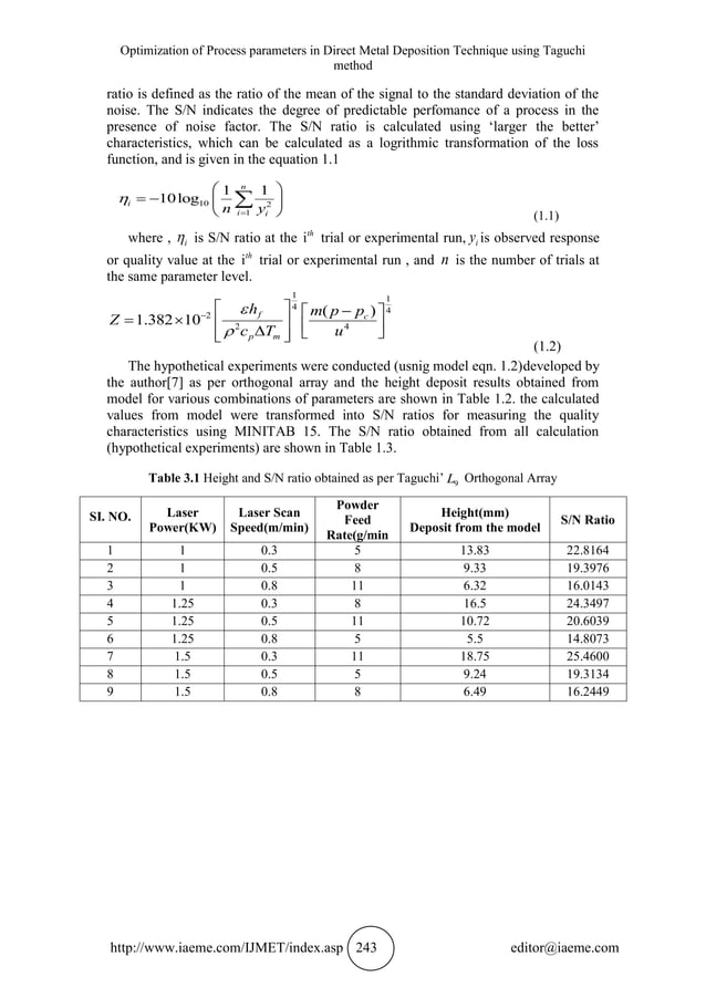 Optimization Of Process Parameters In Direct Metal Deposition Technique Using Taguchi Method