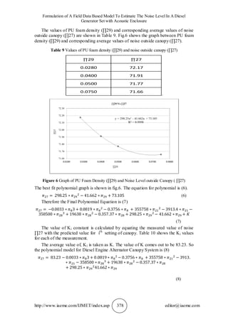 FORMULATION OF A FIELD DATA BASED MODEL TO ESTIMATE THE NOISE LEVEL IN A DIESEL GENERATOR SET ...