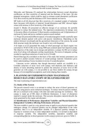 FORMULATION OF A FIELD DATA BASED MODEL TO ESTIMATE THE NOISE LEVEL IN A DIESEL GENERATOR SET ...